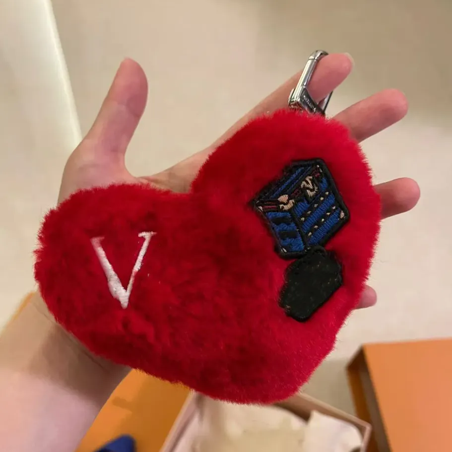 Luxury Lucky Heart Plush Bag Charm Red Velvet Designer Keychain For ...