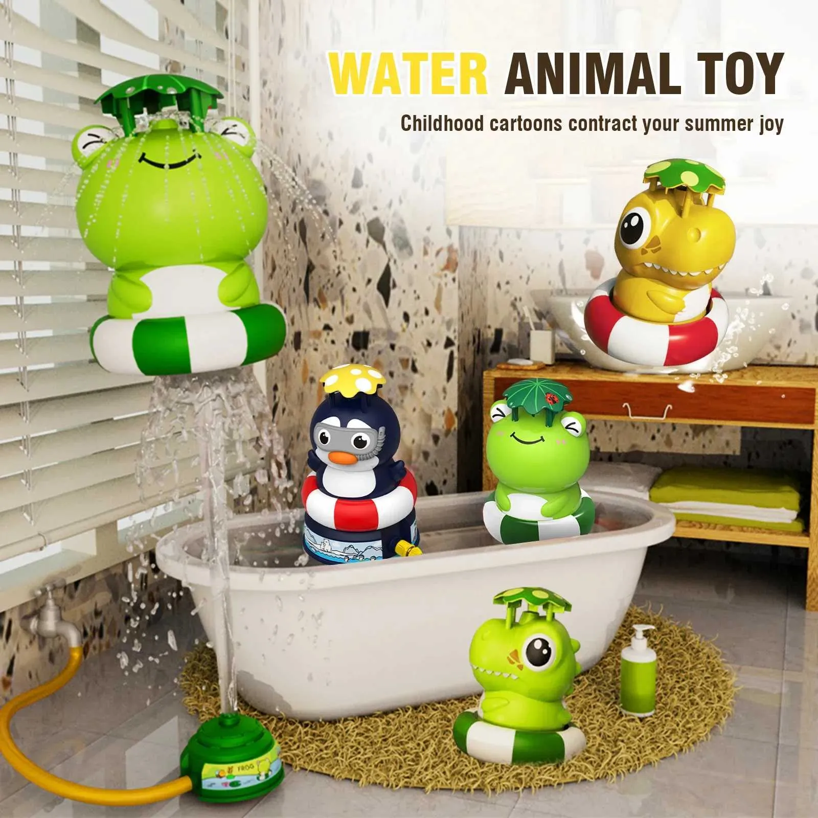 Spray Water Toy Baby Bath Toys Cartoon Frog Dinosaur Sprinkler Rotating ...
