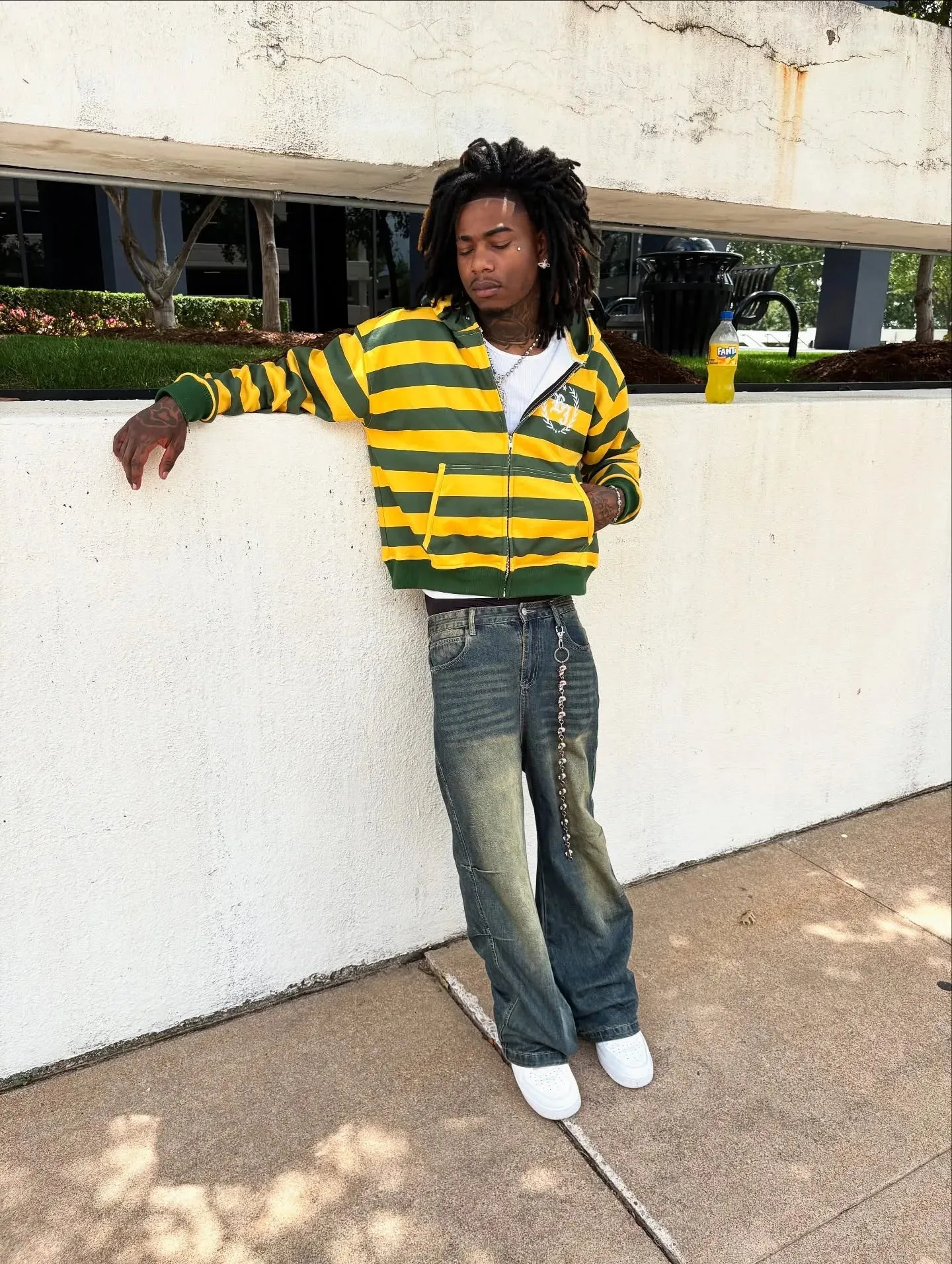 Y2K Street Kid Zip-Up Hoodie Knit Sweatshirt with Stripe Rivet ...