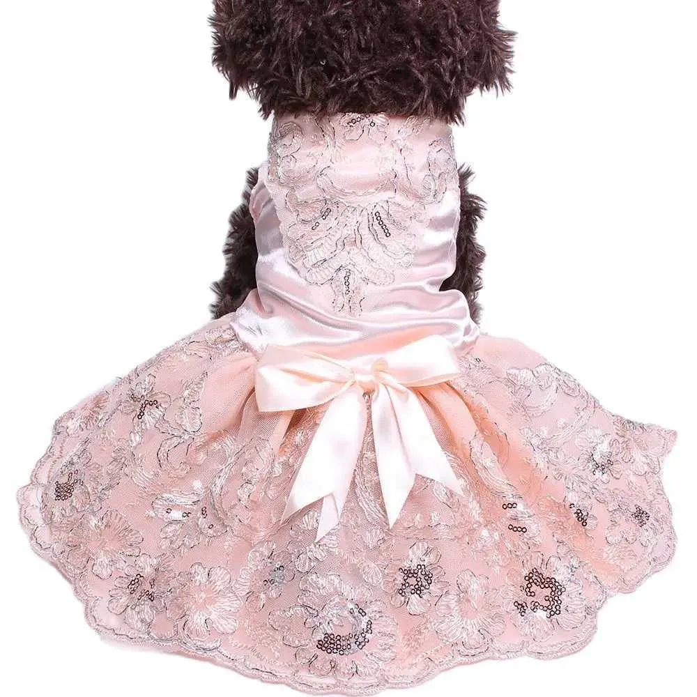Puppy princess dog tutu dress satin pet cat embroidered bow spring ...