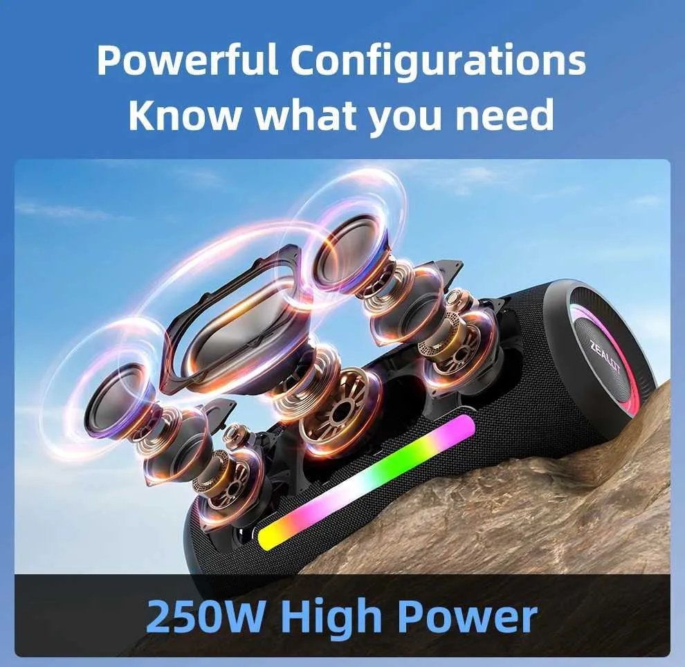 ZEALOT S89 Wireless Speaker 250W Portable Outdoor with RGB Color Lights ...