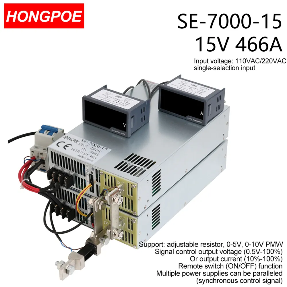 15V 466.5A 7000W CE RoHS LVD EMC FCC certified adjustable AC-DC power ...
