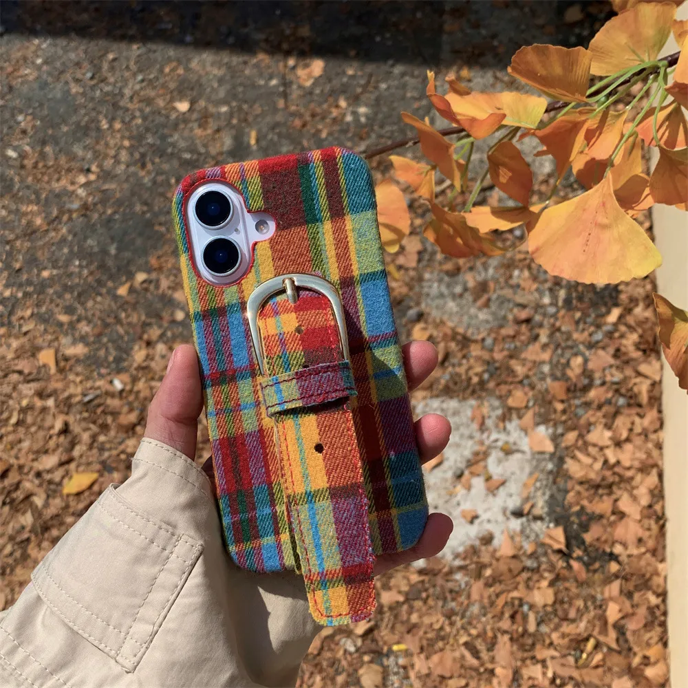 Plaid Card Holder Phone Case For IPhone 16/15 Pro Max Simple Protective ...