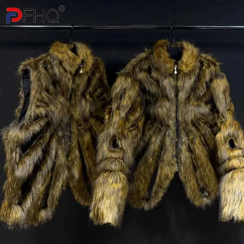 Men's Winter Coat with Fur Collar Long Thin Faux Fur Overcoat Cowl Neck ...