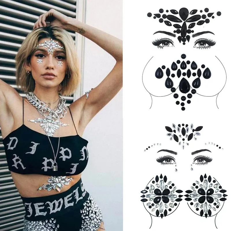 Sexy Temporary Tattoos: 3D Rhinestone Sticker Face Jewels, Chest Gem ...