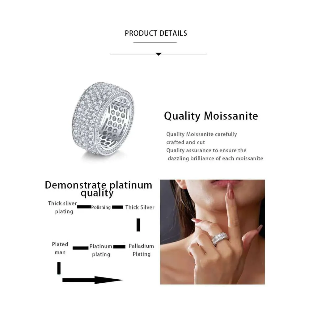 Hip Hop Jewelry Sterling Silver Ring with Full Iced Out White Diamond ...