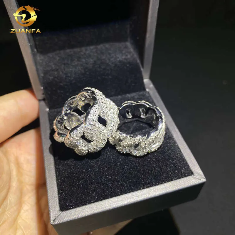 Iced Out Men's Cuban Link Diamond Ring VVS D Silicon Stones With GRA ...