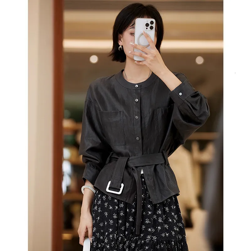 French Commuting Sycamore Rain Fine Ramie Coat for Women Round Neck ...