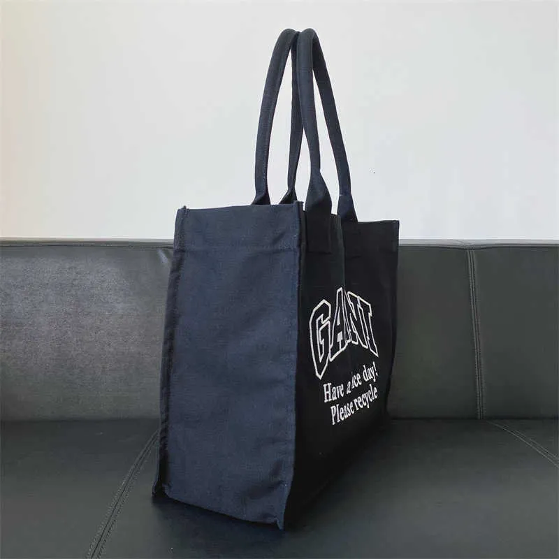 Lotte GAN Letter Embroidery Canvas Tote Bag Unisex Shoulder Shopping ...