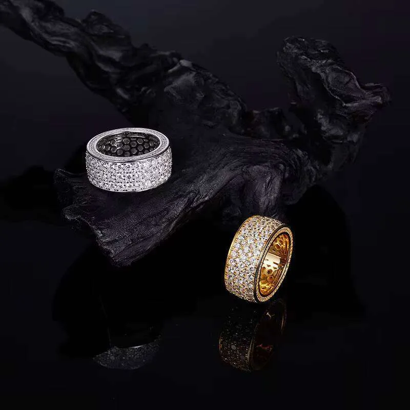 Hip Hop Jewelry Sterling Silver Ring with Full Iced Out White Diamond ...