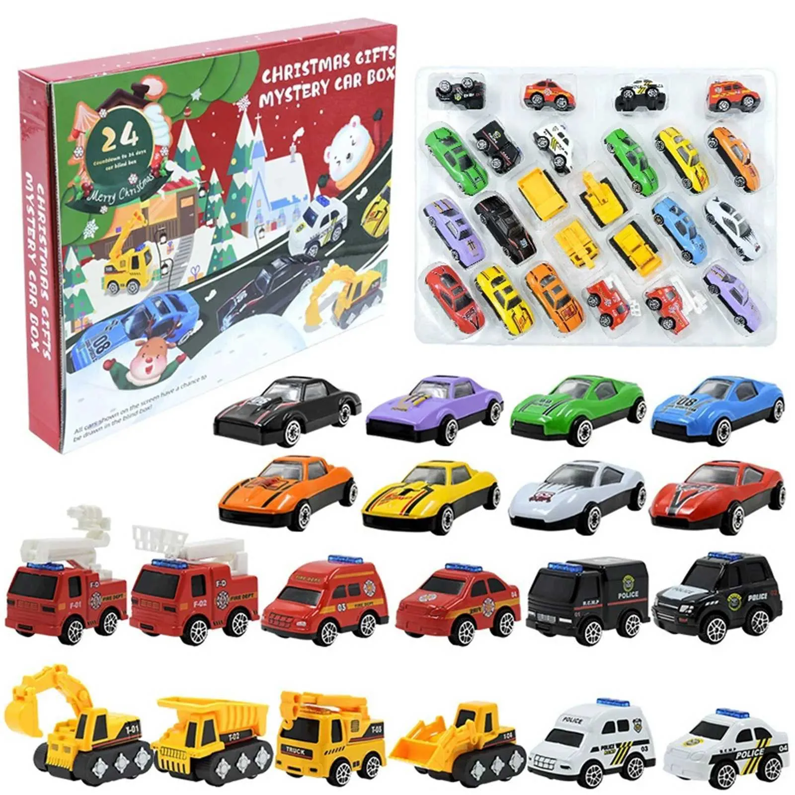 Advent Calendar with 24 Plastic Vehicle Blind Boxes for Boys Age 11 and ...