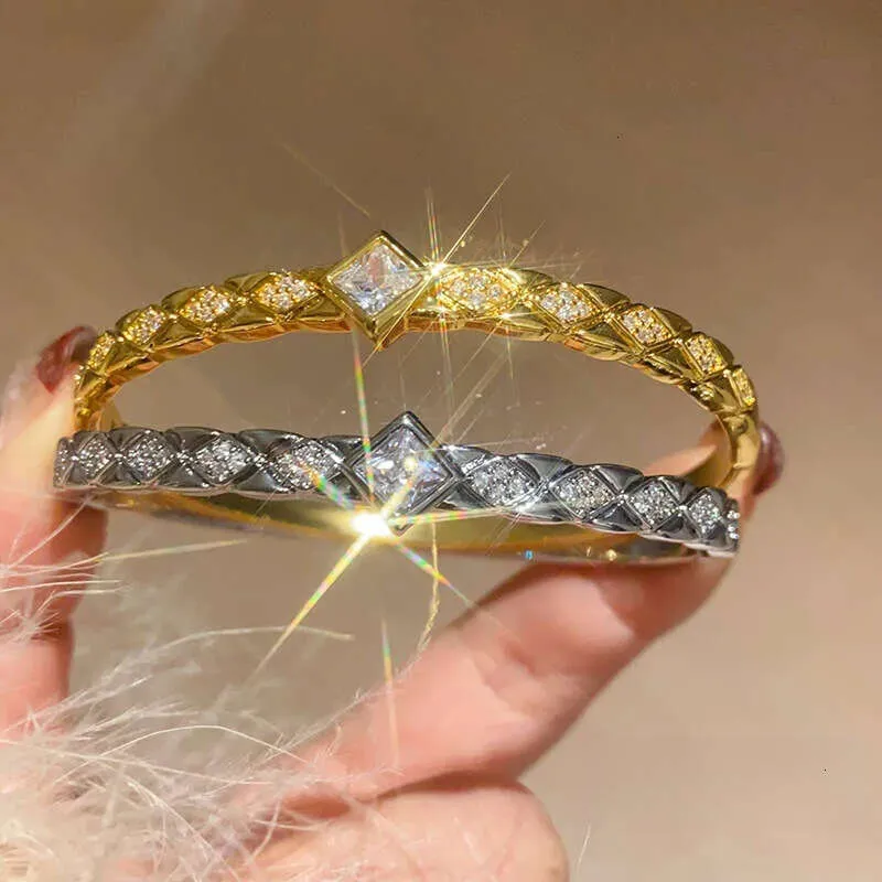 Gold Plated Rhombus Bracelet With Zircon Designer Style Hand Ring For ...