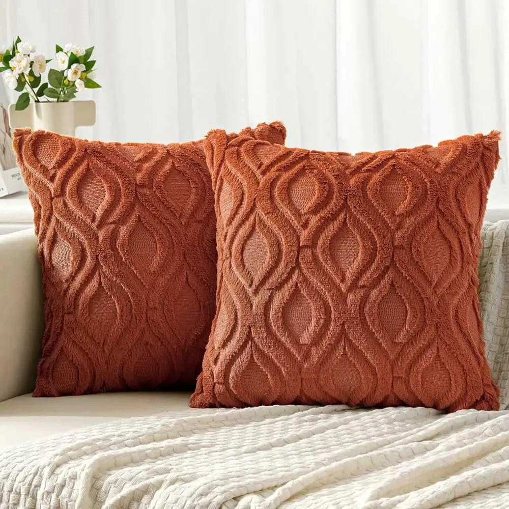 Fall Rust Orange 17.7x17.7 in Knit Plush Couch Cushion Cover for Sofa ...