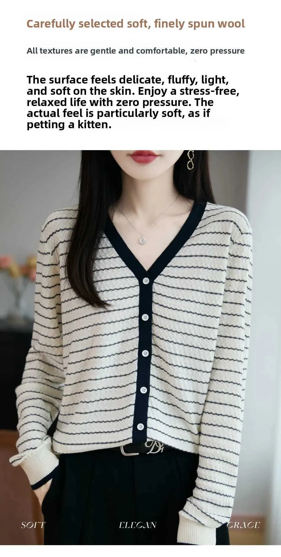 Wool Knit Cardigan Women V-Neck Loose Fit Chunky Acetate Batwing Sleeve ...