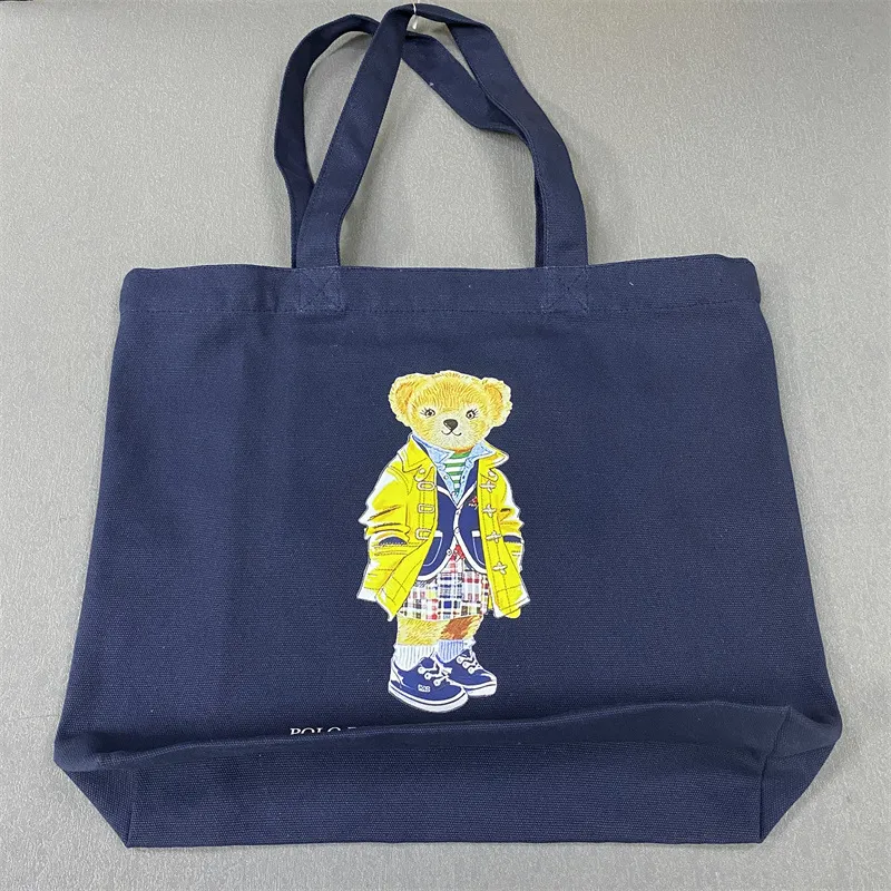 Lotte Womens Canvas Tote Bag Cartoon Teddy Bear Print Single Shoulder ...