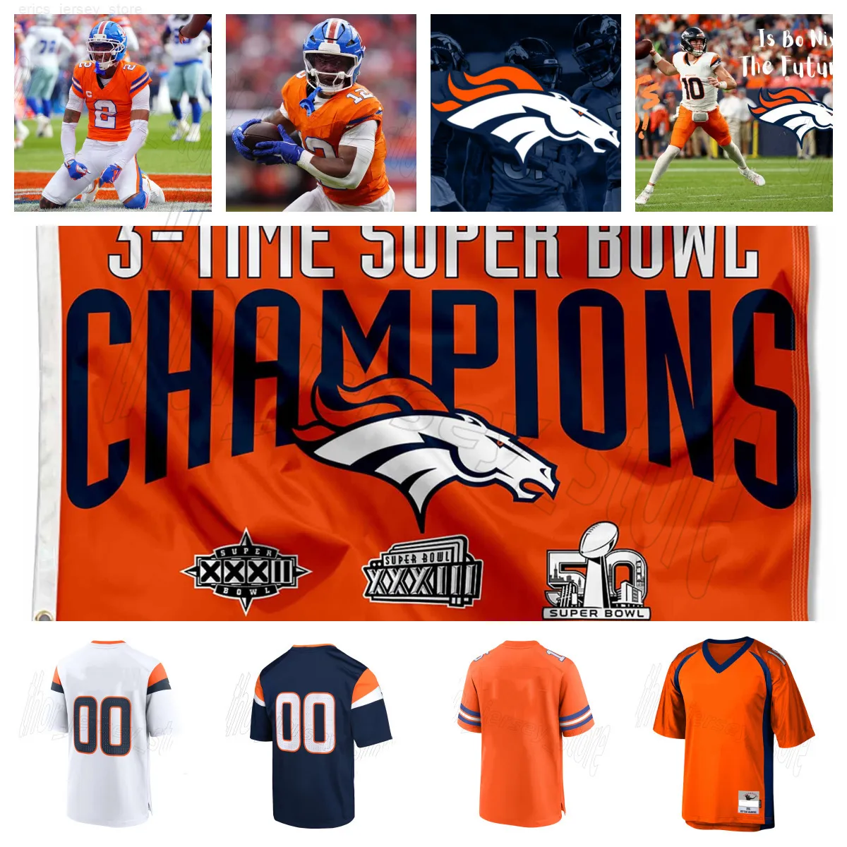 NFL Women's American Football Shirts Bo Nix 2 Patrick Surtain II Alex ...