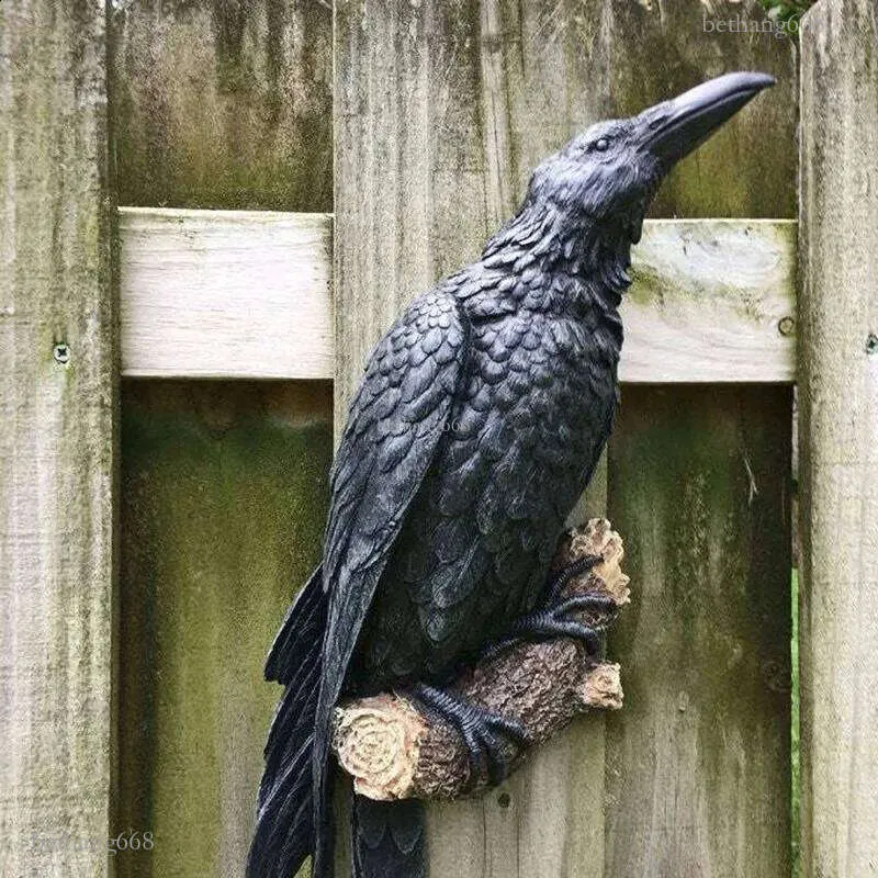 Realistic Resin Raven Statue Crow Sculpture, Outdoor Halloween Decor ...