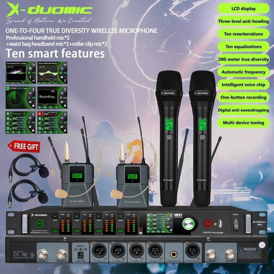 X True Diversity Wireless Microphone System One To Four Balanced Reverb ...
