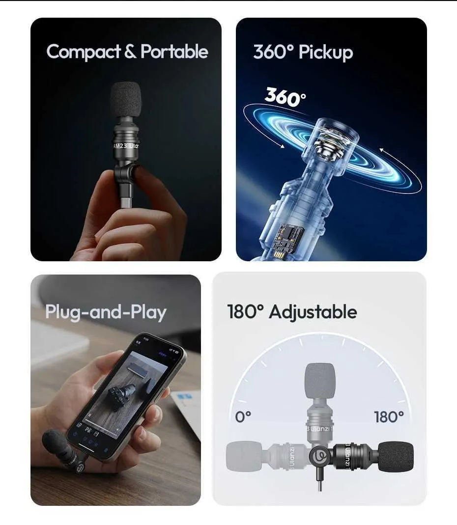 Ulanzi AM23 Type C Mini Mic Untuk Youtuber Ultra Compact, 360° Omnidirectional Condenser For ...
