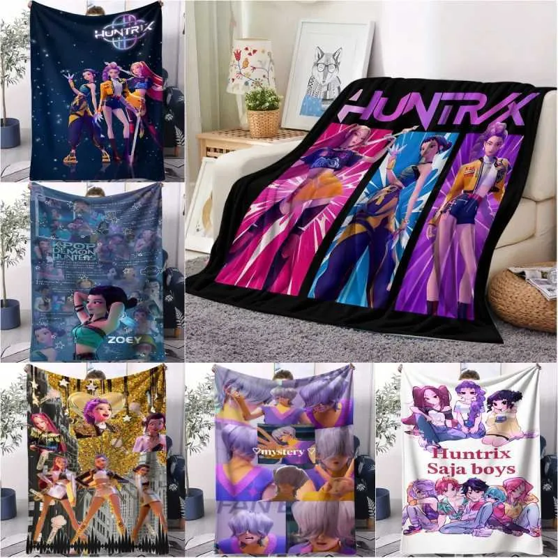 K-Pop Demon Hunter Cartoon Wool Jacquard Plush Throw Blanket 50 × 60 in ...