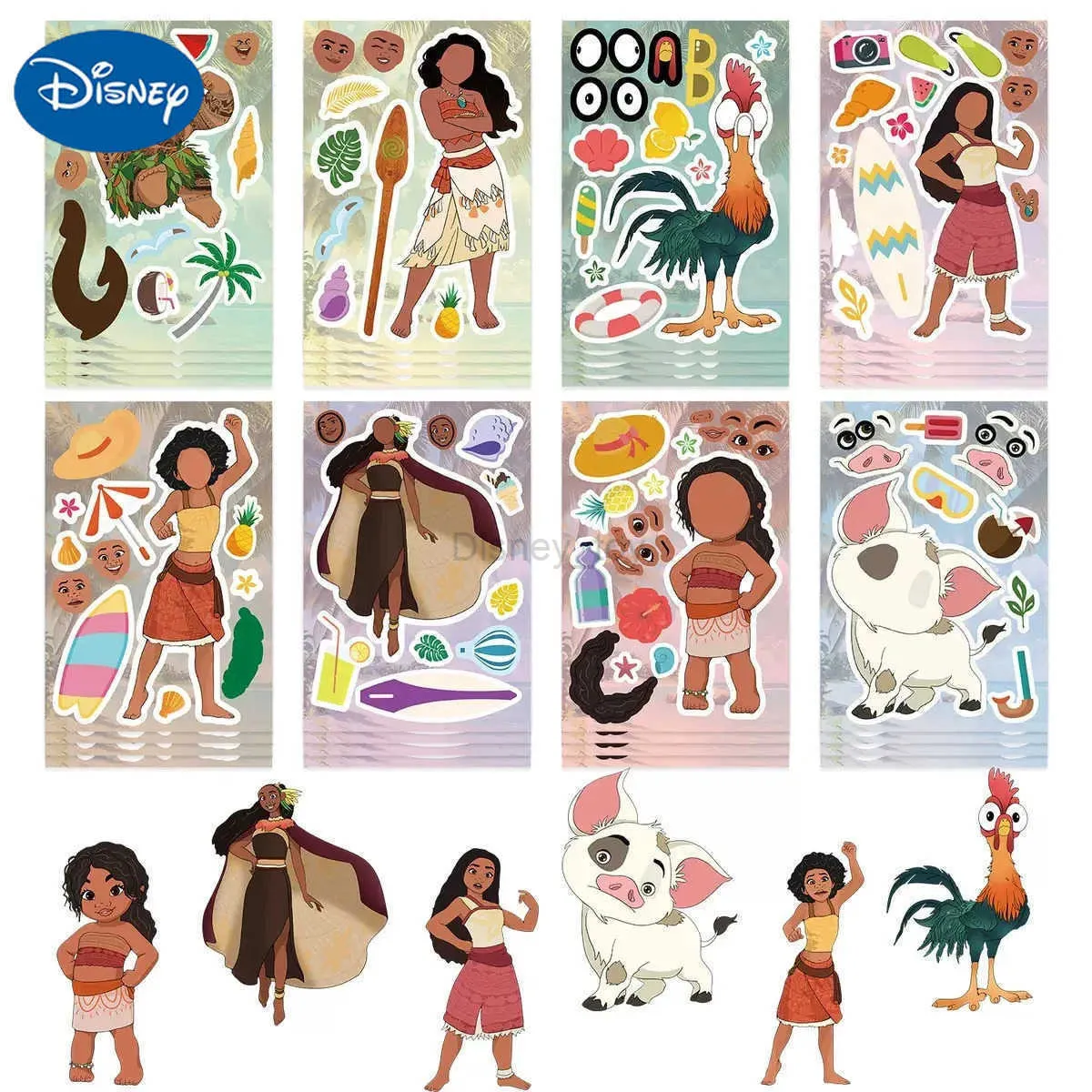 Disney Sticker 8/16 Cartoon Moana Puzzle Stickers Making Face DIY ...