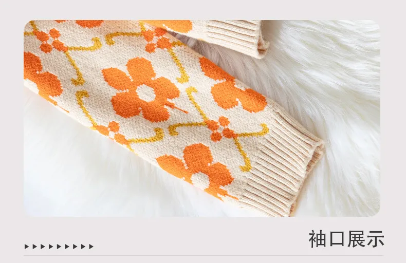 Flower jacquard autumn winter women's sweater cardigan with button crew ...