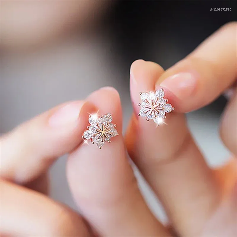 Snowflake Stud Earrings for Women Girls Zinc Alloy Gold Color ...