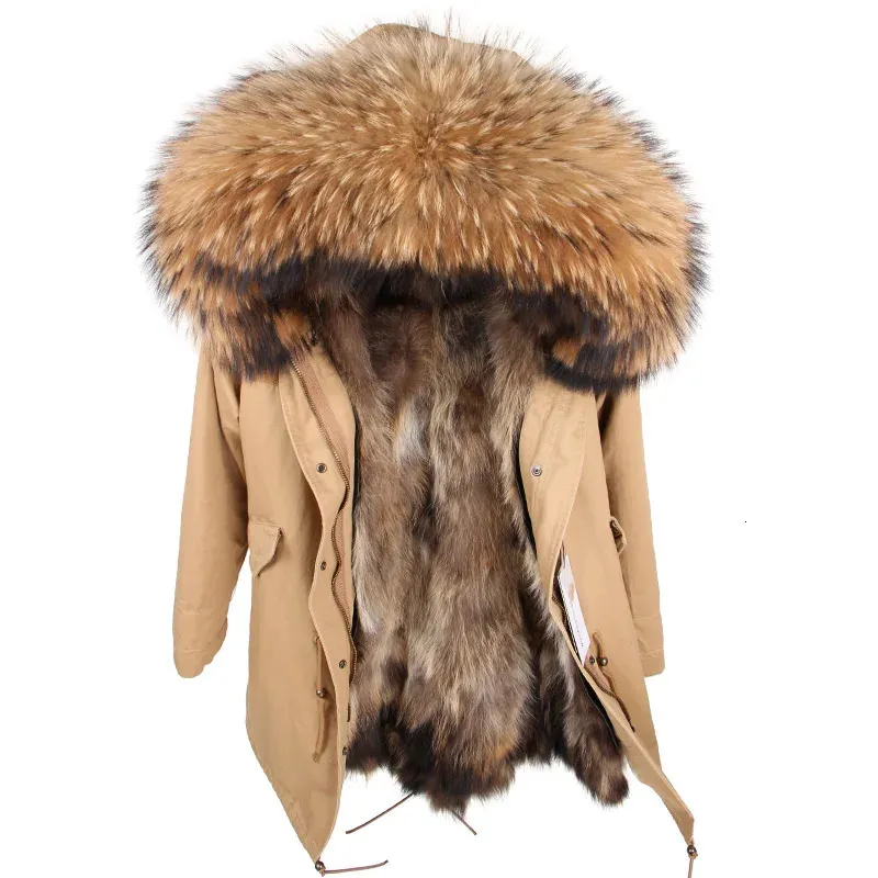 Maomaokong Womens Winter Parkas Real Raccoon Fur Collar With Fox Fur ...