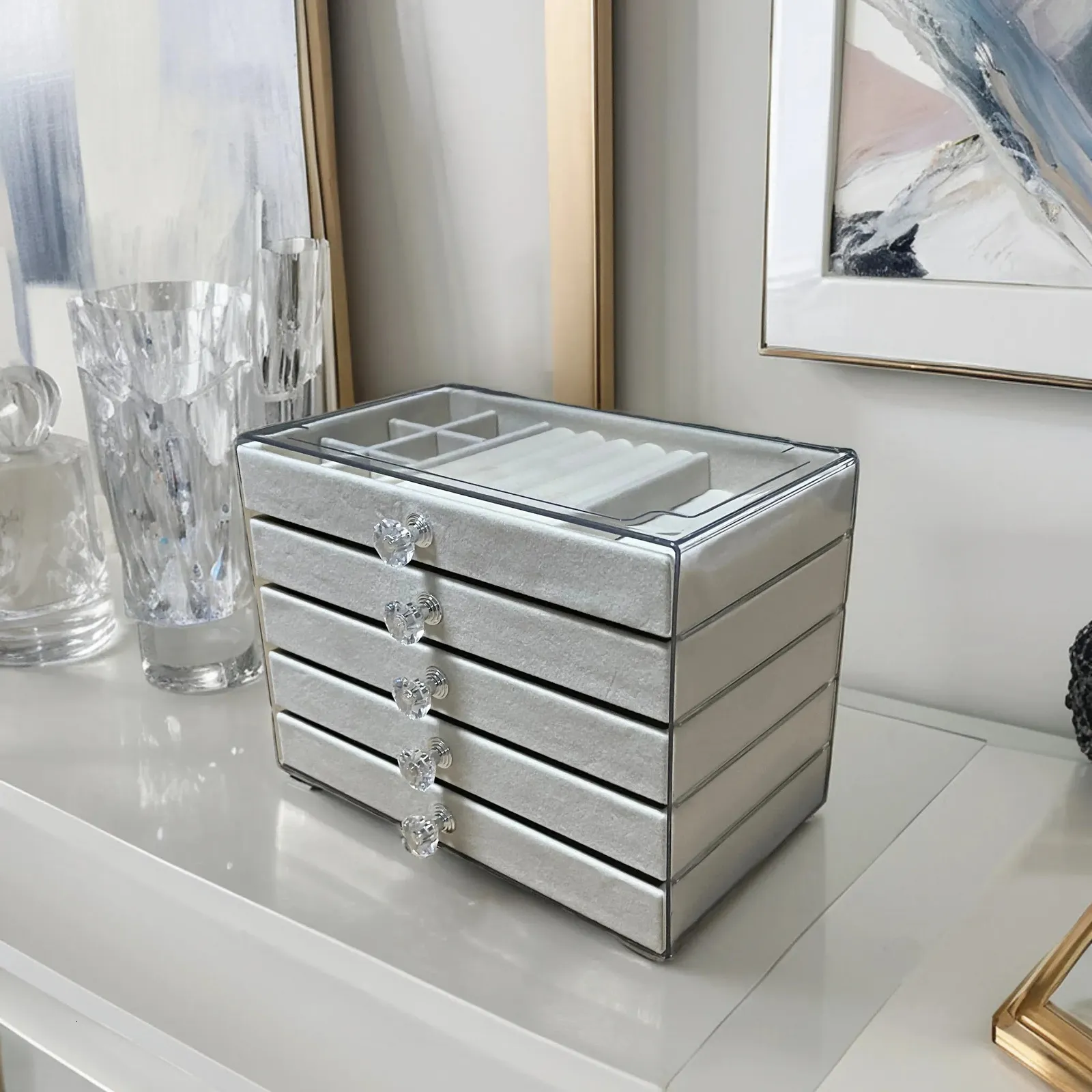 Velvet jewelry box earring and bracelet organizer with 5 layers velvet ...