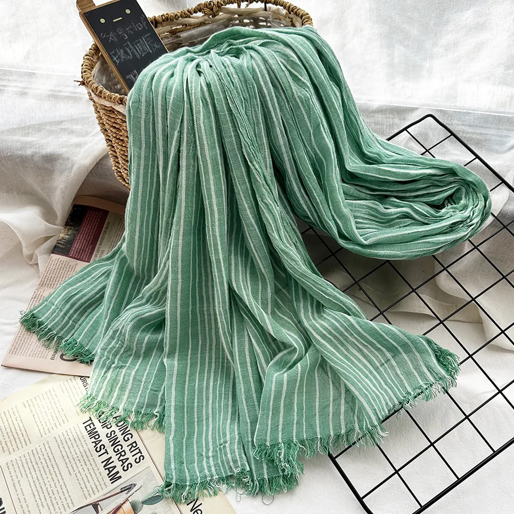 Linen Scarf Mens Japanese And Korean Inspired Striped Cotton Linen ...