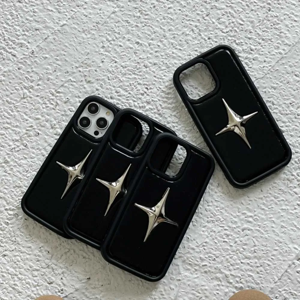 Metal Star PU Leather Phone Case for iPhone 12 to 16 Pro Max with ...