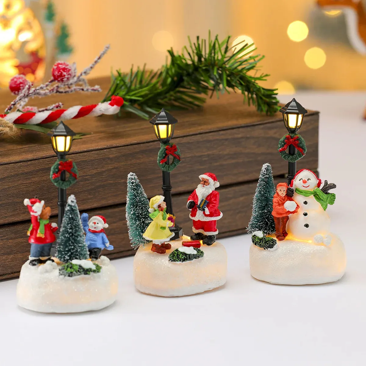 LED Resin Christmas Tree Decoration Cute Santa Claus Micro Landscape ...