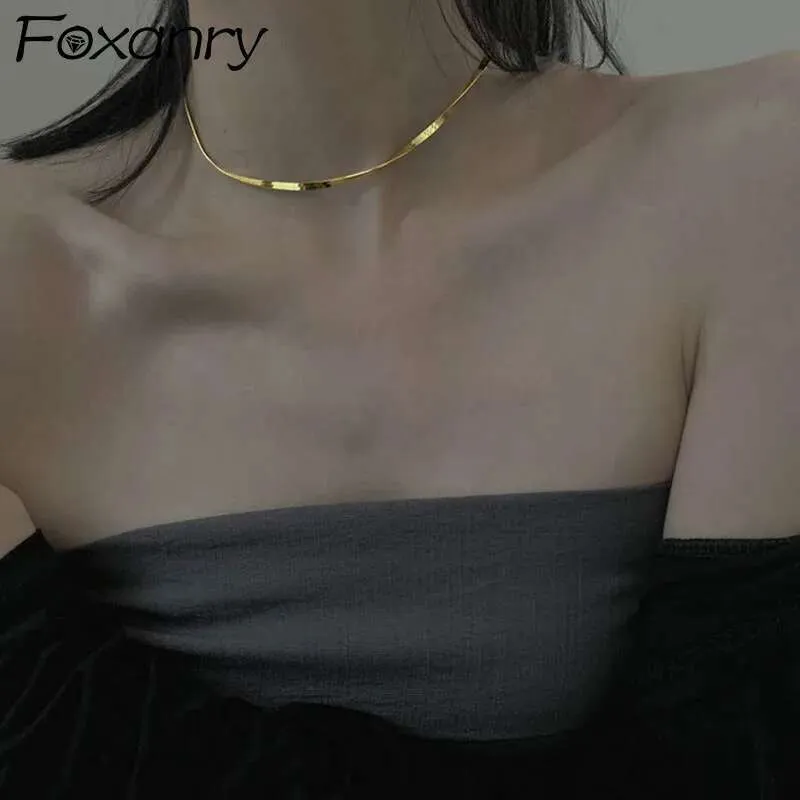 Foxanry Sterling Silver Snake Bone Texture Clavicle Chain Necklace for ...