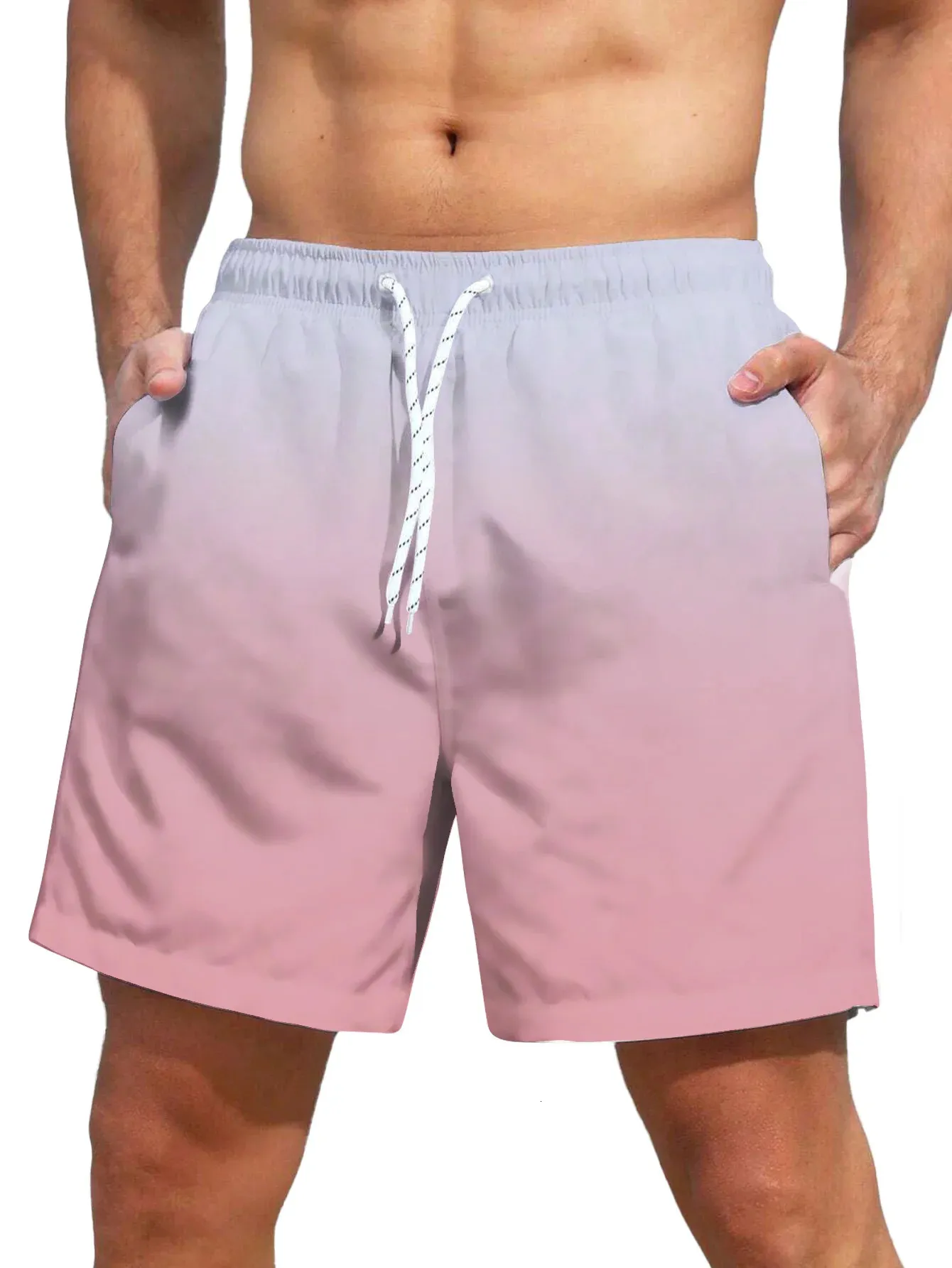 Men's Quick Drying Swim Trunks 3D Printed Design With Pockets Pink ...