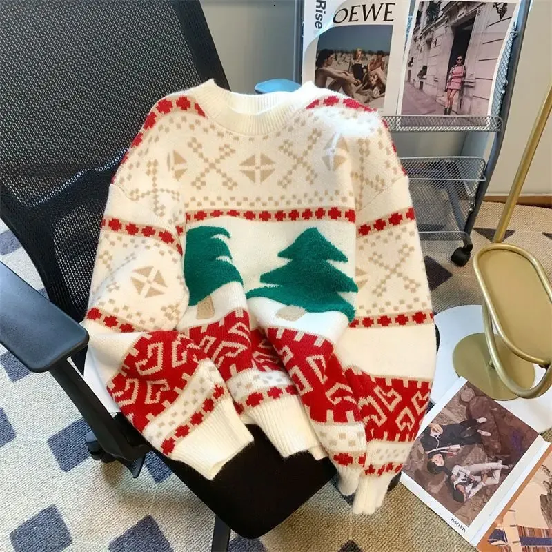 Red Christmas Sweater Loose Fit Thickened Hand-Knitted Acetate Batwing ...