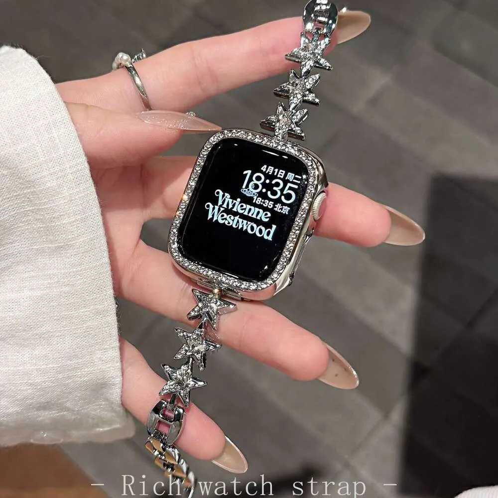 Star Inlaid Diamond Gold Metal Band Compatible with Apple Watch Series ...