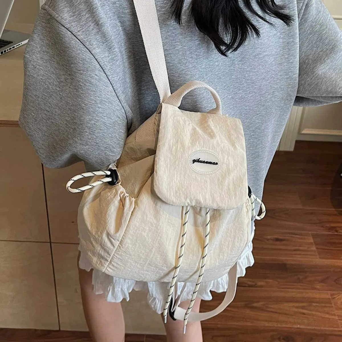 Small PU Canvas-Style Mini Backpack with Zipper Closure for Men and Women, Plain Pattern ...