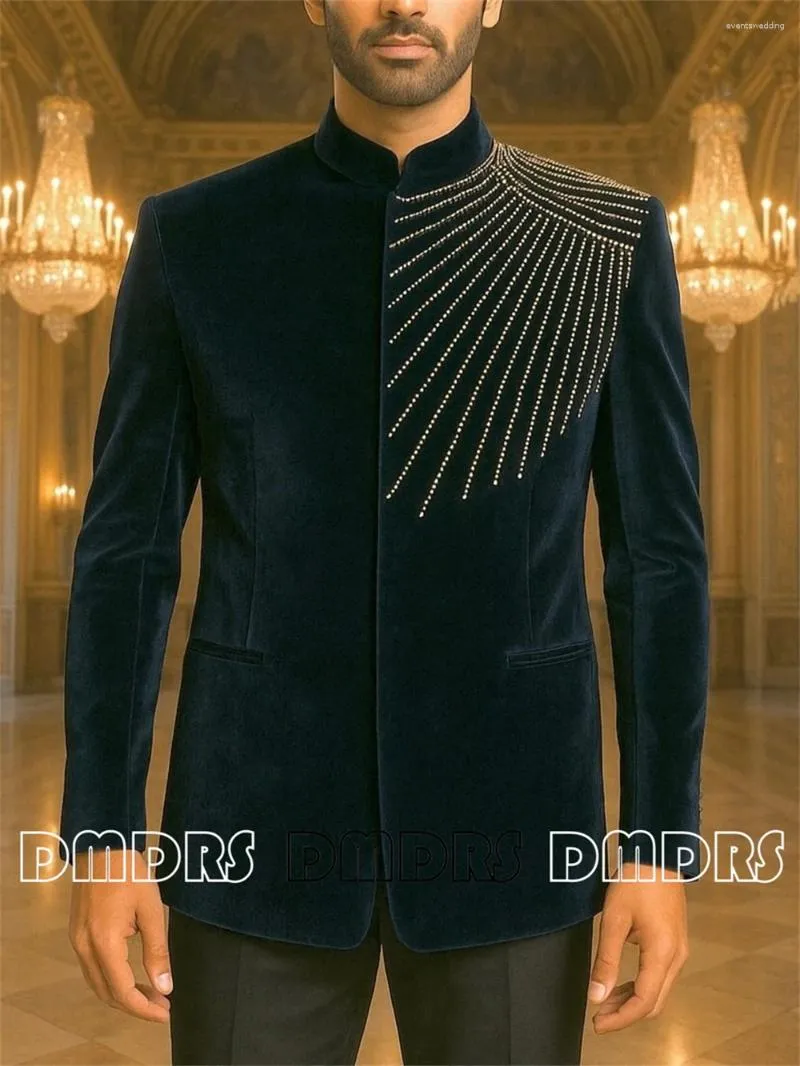 Men's Tailored Velvet Blazer Suit with Crystals Single Button Closure ...