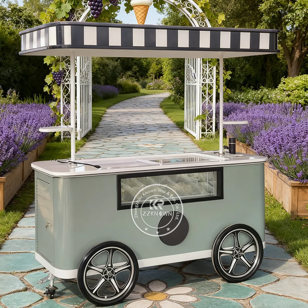 Street Food Cart Ice Cream Push Cart Outdoor Food Vending Cart For ...