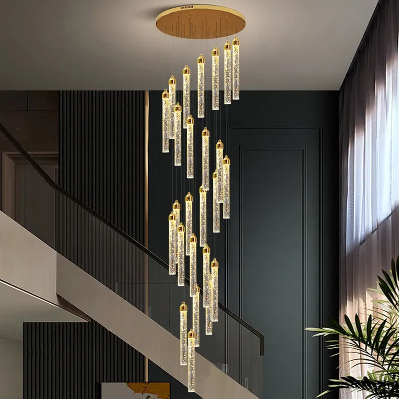 Luxury Crystal Chandelier Modern LED Round Staircase Light Fixture ...