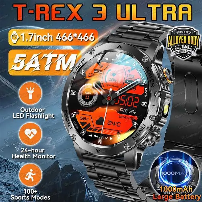 Military T-Rex 3 Ultra 1000mAh Battery Smart Watch Flashlight Health ...