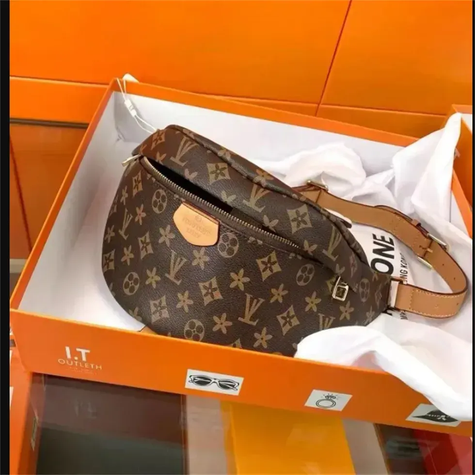 Brown leather bum bag unisex pillow shape PU material 36 in casual ...