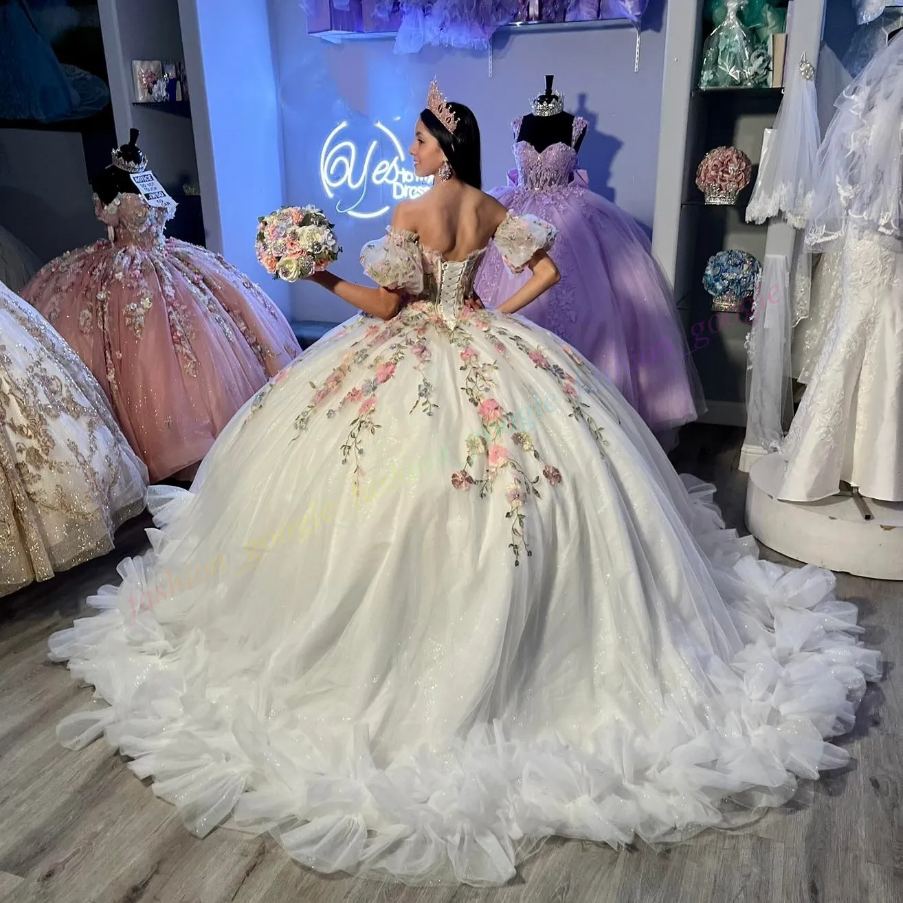 Lime Multicolor Floral Quinceanera Dress 2026 Sweetheart Lace-Up Back ...