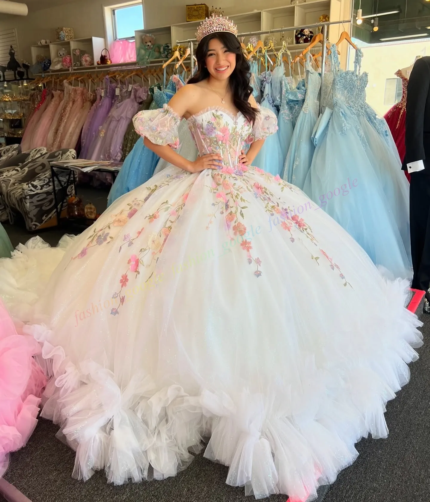 Lime Multicolor Floral Quinceanera Dress 2026 Sweetheart Lace-Up Back ...