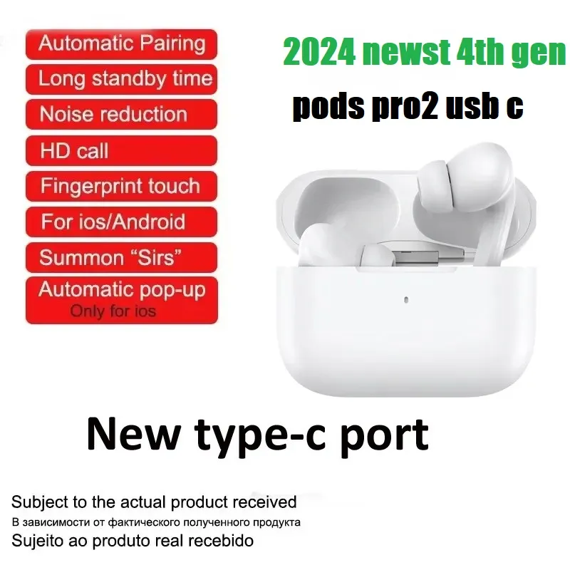 2025 New 4th Gen Pods Pro 2 With ANC USB C TWS Wireless Bluetooth ...