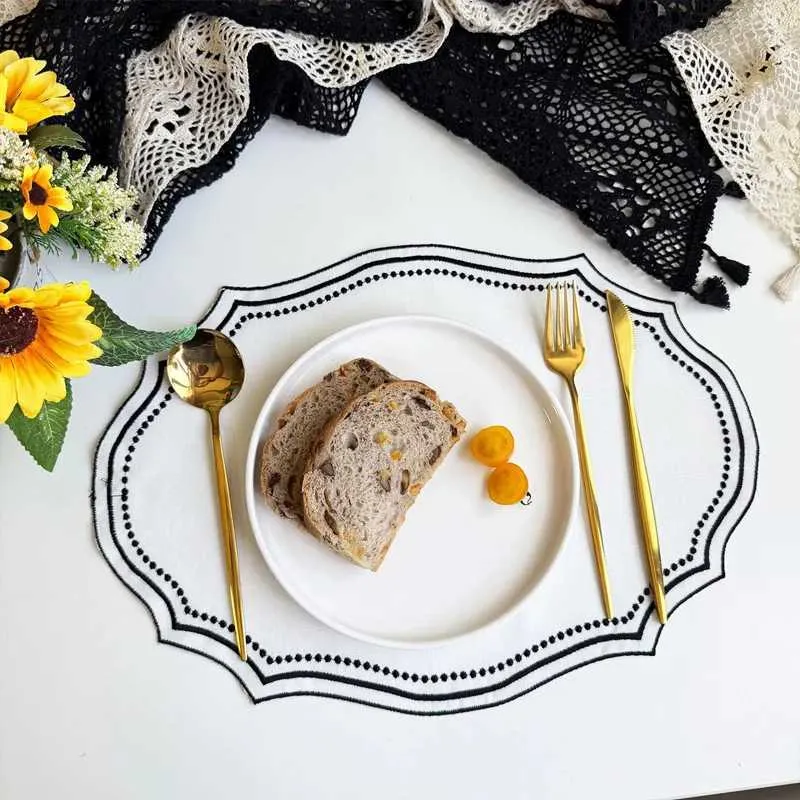 Y2k Vintage French Lace Bamboo Table Mat Irregular Shape Embroidered ...