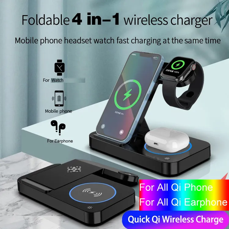 Foldable 4 In 1 Wireless Phone Charging Station With Induction Stand ...