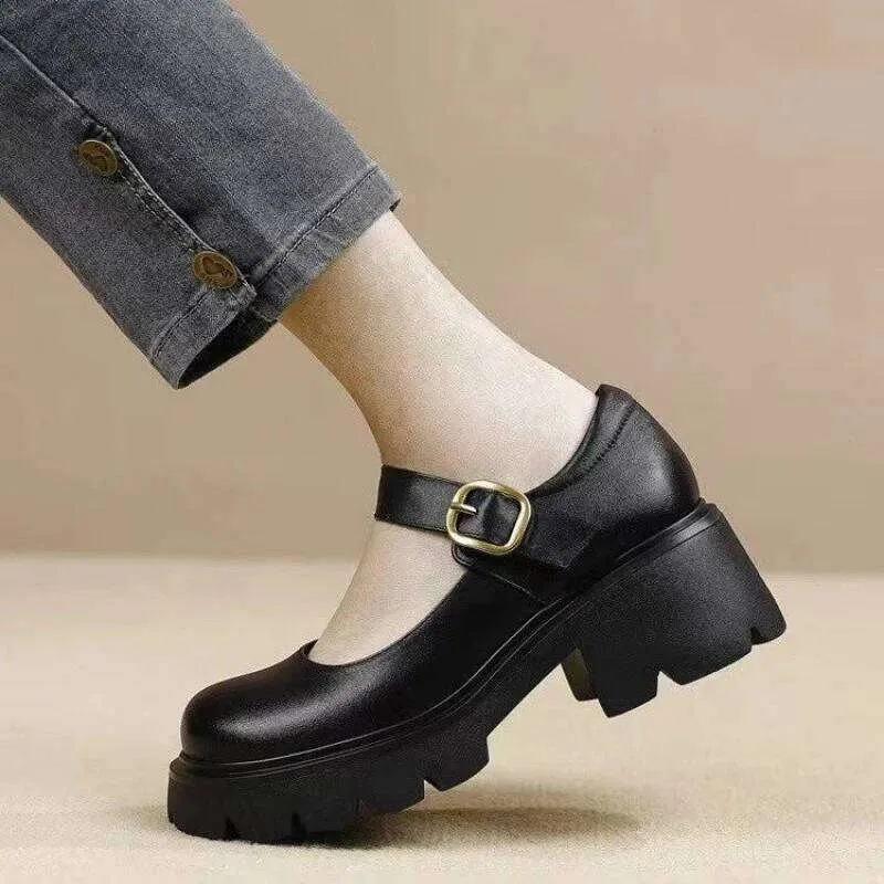 Bulk Comfortable Low Cut Faux Leather One Word Thick Heel Pumps With ...