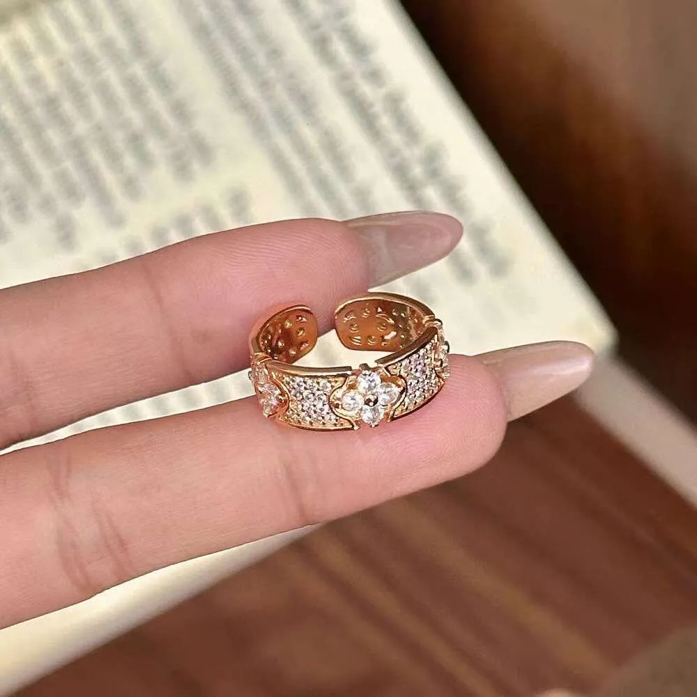 Ring Designer 18K Gold Plated Lucky Four Leaf Clover Star Flower Row ...