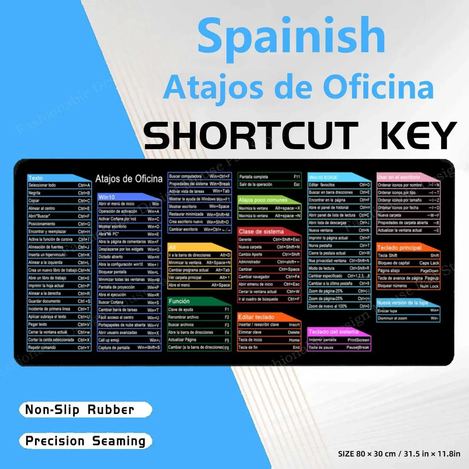 XXL Spanish Office Keyboard Shortcut Mouse Pad With Shortcut Key, Slip ...